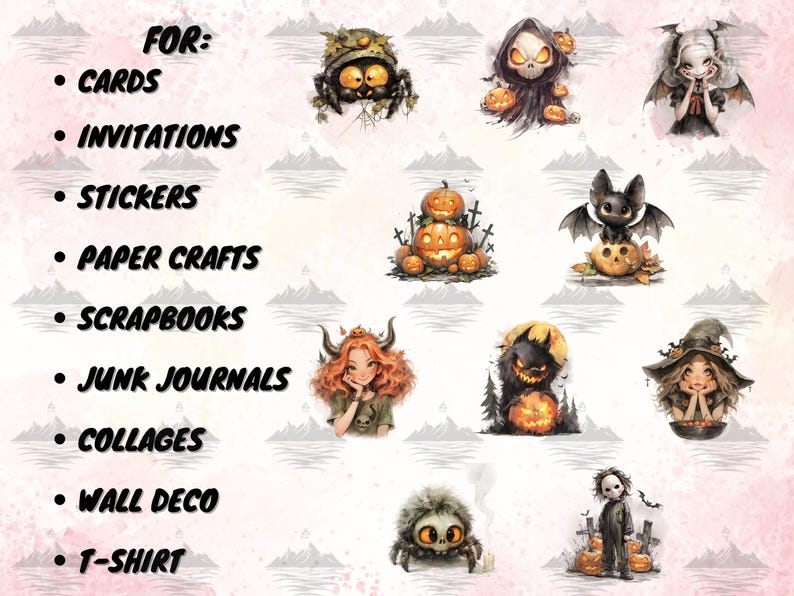 40 PNG Watercolor Cute Halloween Bundle Clipart, Kawaii Halloween ...