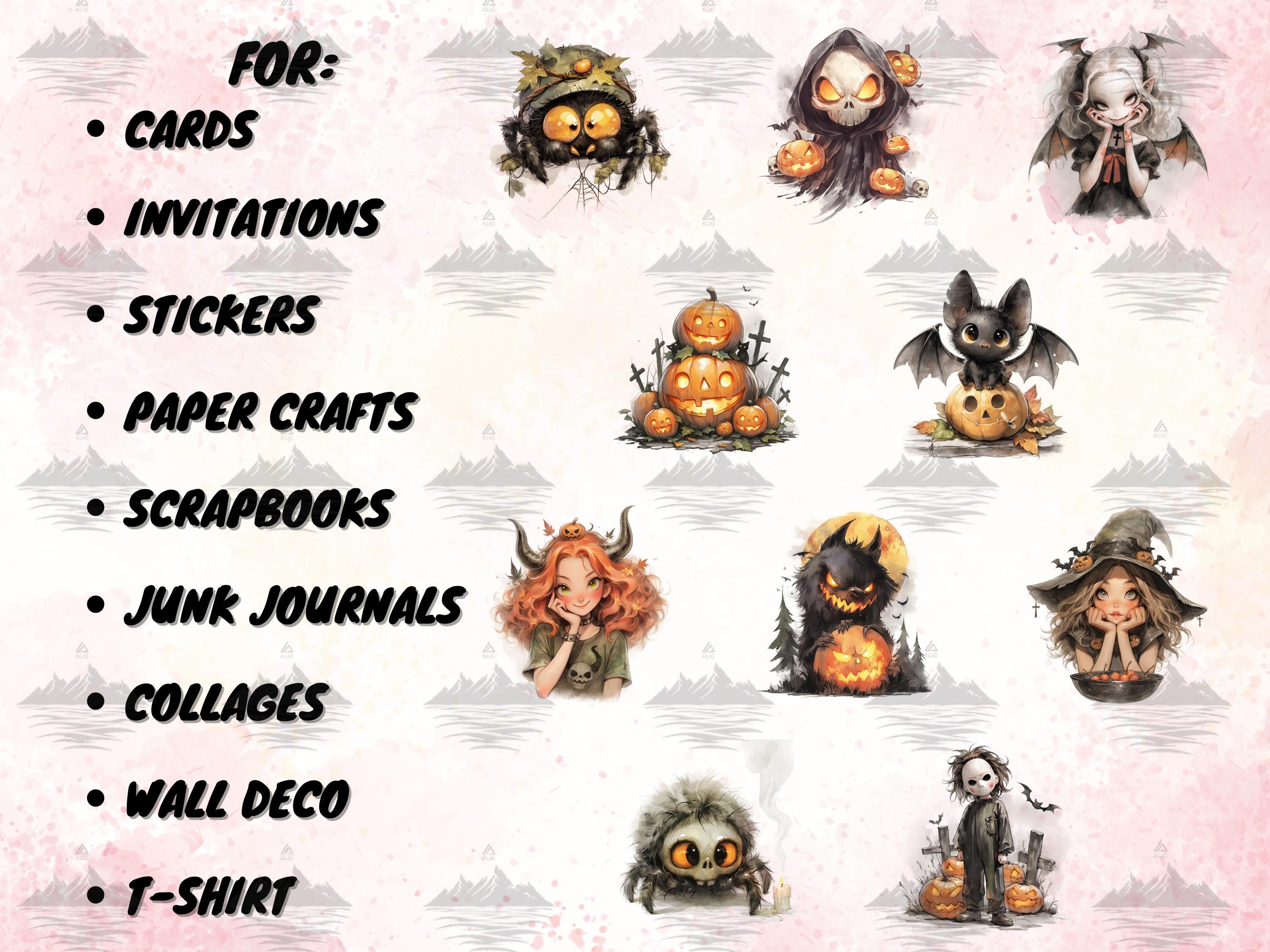 40 PNG Watercolor Cute Halloween Bundle Clipart, Kawaii Halloween ...