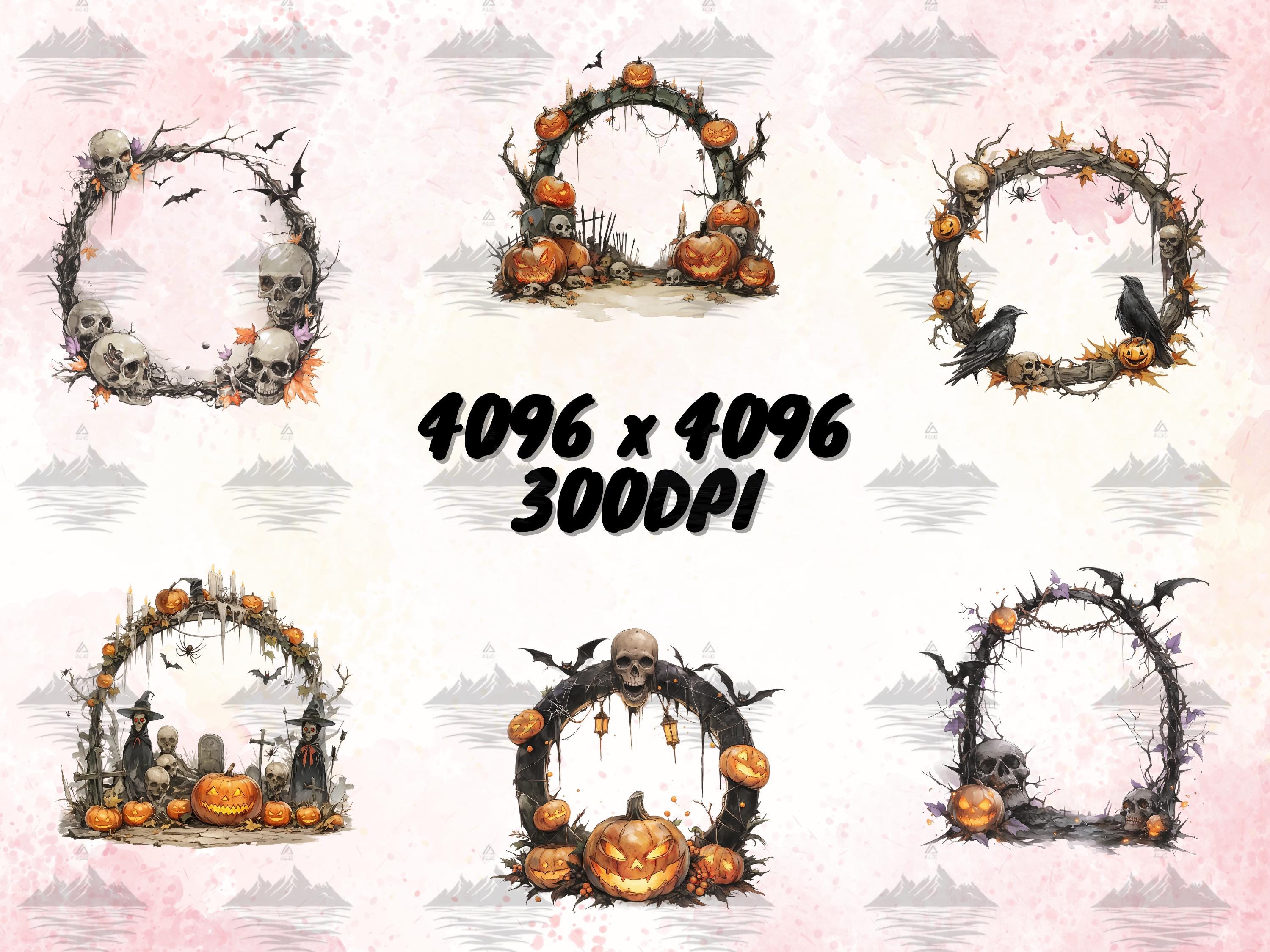 40 PNG Watercolor Halloween Frames Clipart, Halloween Wreaths ...