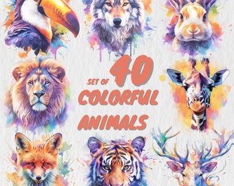 7 Watercolor Rainbow Animals Clipart, Colorful Animal Illustrations ...