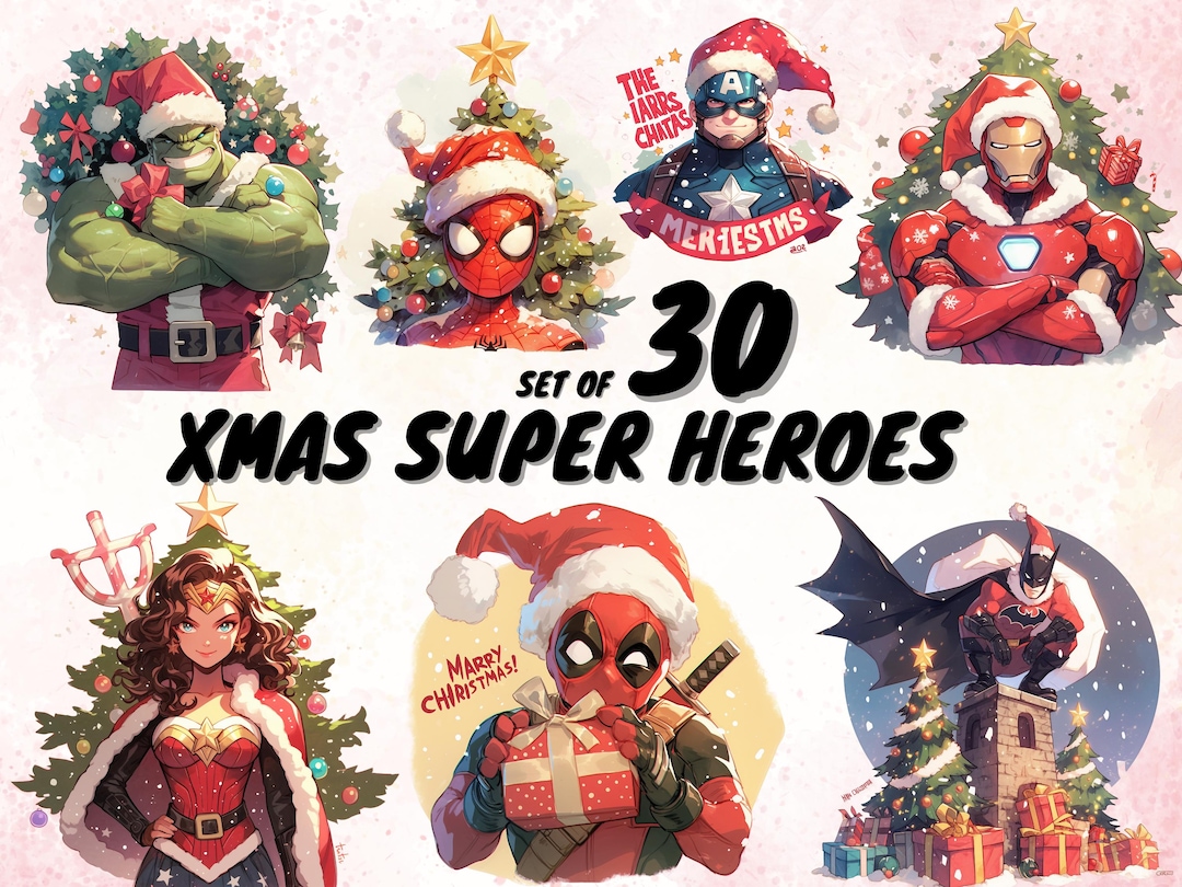 30 Christmas Superheroes Clipart, Whimsical Holiday Images for Festive ...
