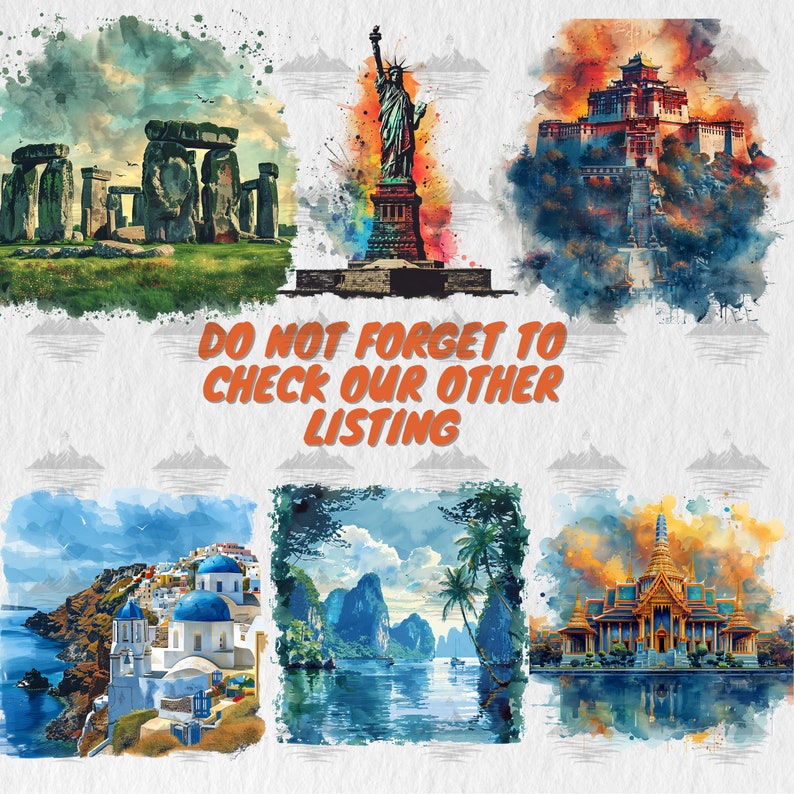40 Watercolor Landmarks PNG Clipart Bundle, Popular Landmarks Clipart ...