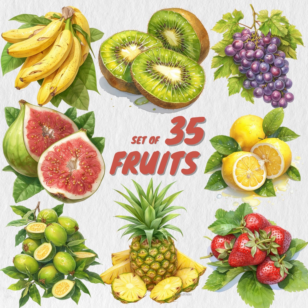 35 Watercolor Fruits Clipart | Apple, Banana, Orange, Strawberry ...