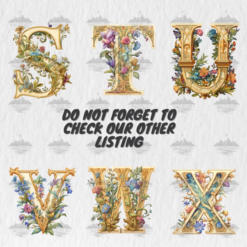 36 Art Nouveau Illuminated Initials Clipart Bundle Full English ...