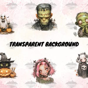 40 PNG Watercolor Cute Halloween Bundle Clipart, Kawaii Halloween ...