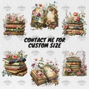 40 PNG Watercolor Floral Books Clipart, Book Clip Art, Book Bundle PNG ...