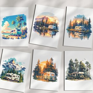 40 Watercolor Camper Vans Clipart, Adventure Van Clipart, Magical ...