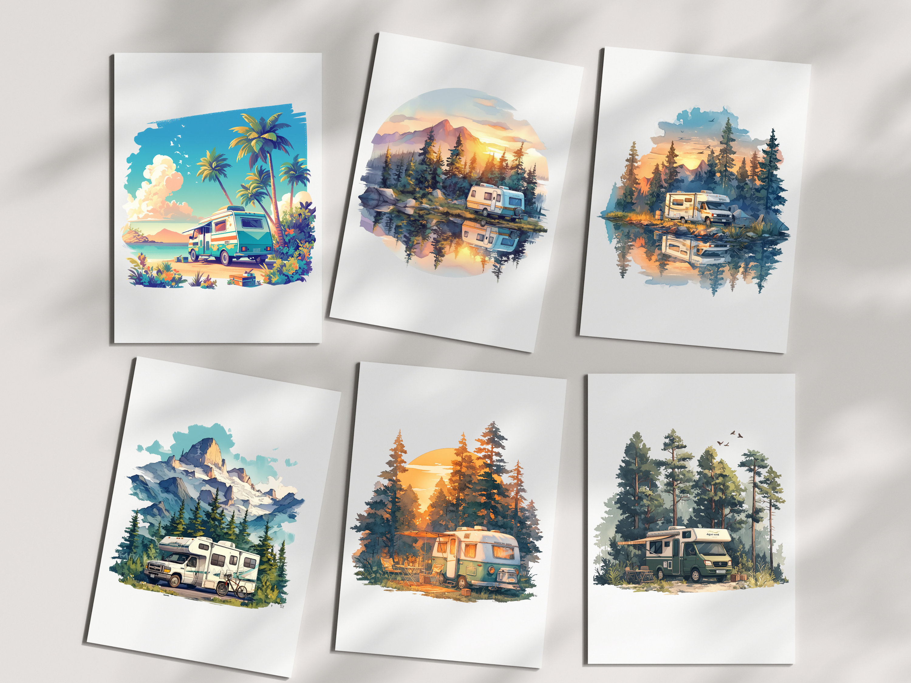 40 Watercolor Camper Vans Clipart, Adventure Van Clipart, Magical ...