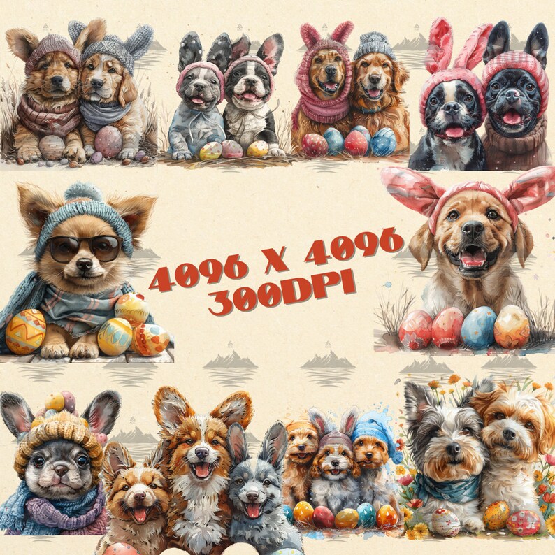 Cute Easter Dog Clipart ,digital Download, Spring Puppies Art for DIY ...