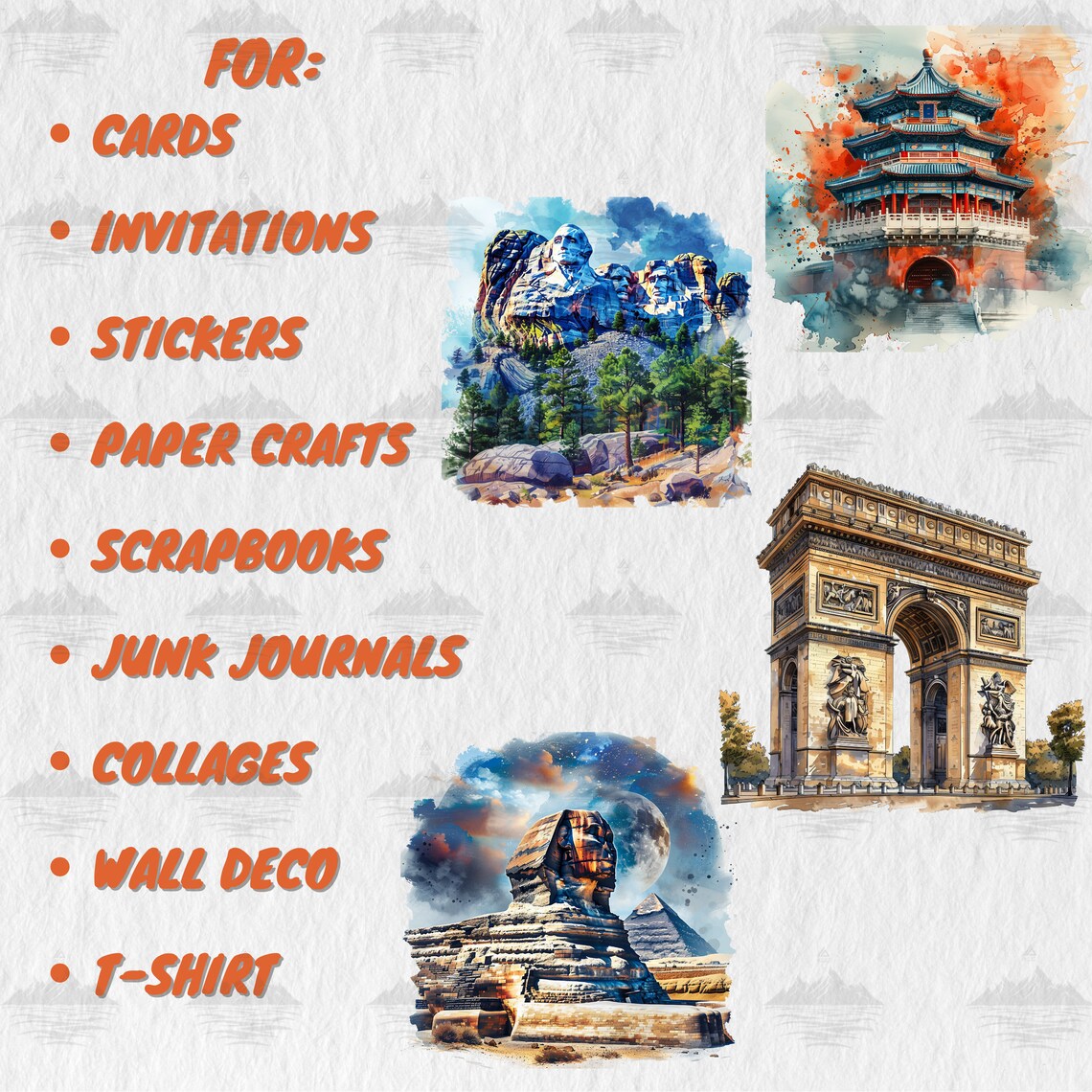 40 Watercolor Landmarks PNG Clipart Bundle, Popular Landmarks Clipart ...