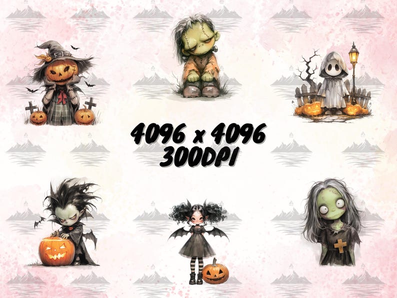 40 PNG Watercolor Cute Halloween Bundle Clipart, Kawaii Halloween ...