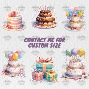 35 Watercolor Birthday Party Cake Present Balloons Clipart Bundle ...