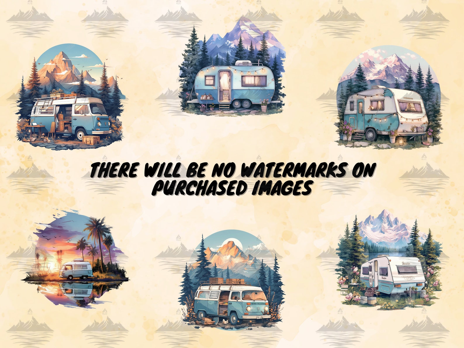 40 Watercolor Camper Vans Clipart, Adventure Van Clipart, Magical ...