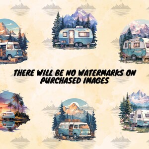 40 Watercolor Camper Vans Clipart, Adventure Van Clipart, Magical ...