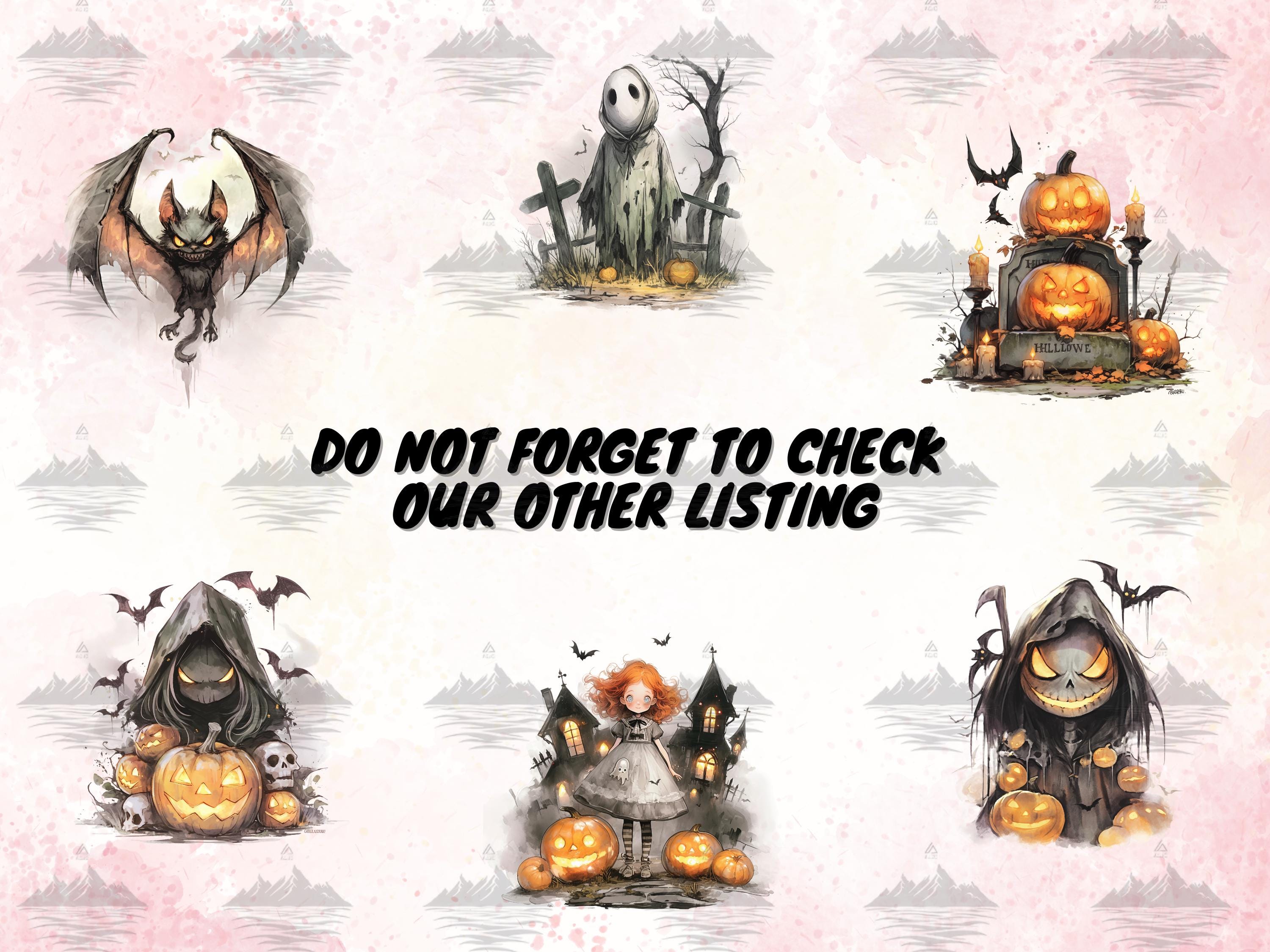 40 PNG Watercolor Cute Halloween Bundle Clipart, Kawaii Halloween ...