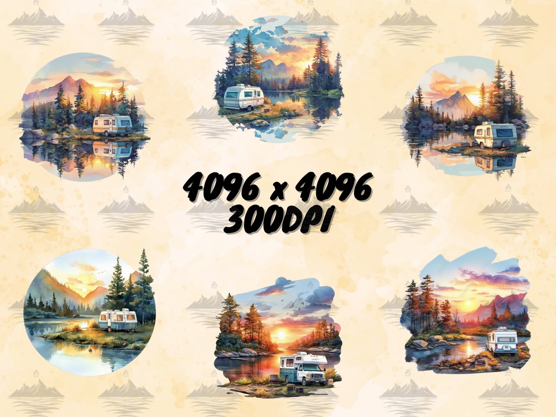 40 Watercolor Camper Vans Clipart, Adventure Van Clipart, Magical ...