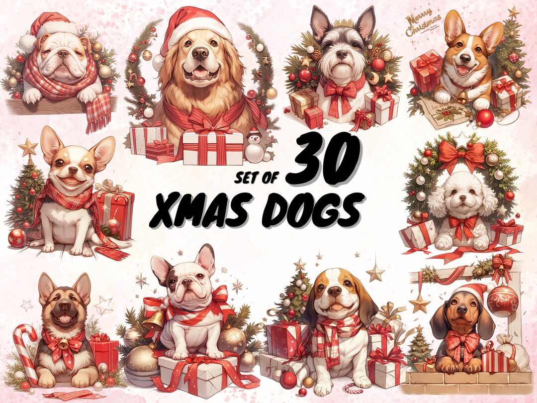 30 Christmas Dogs Clipart - Adorable Festive Dog Illustrations ...