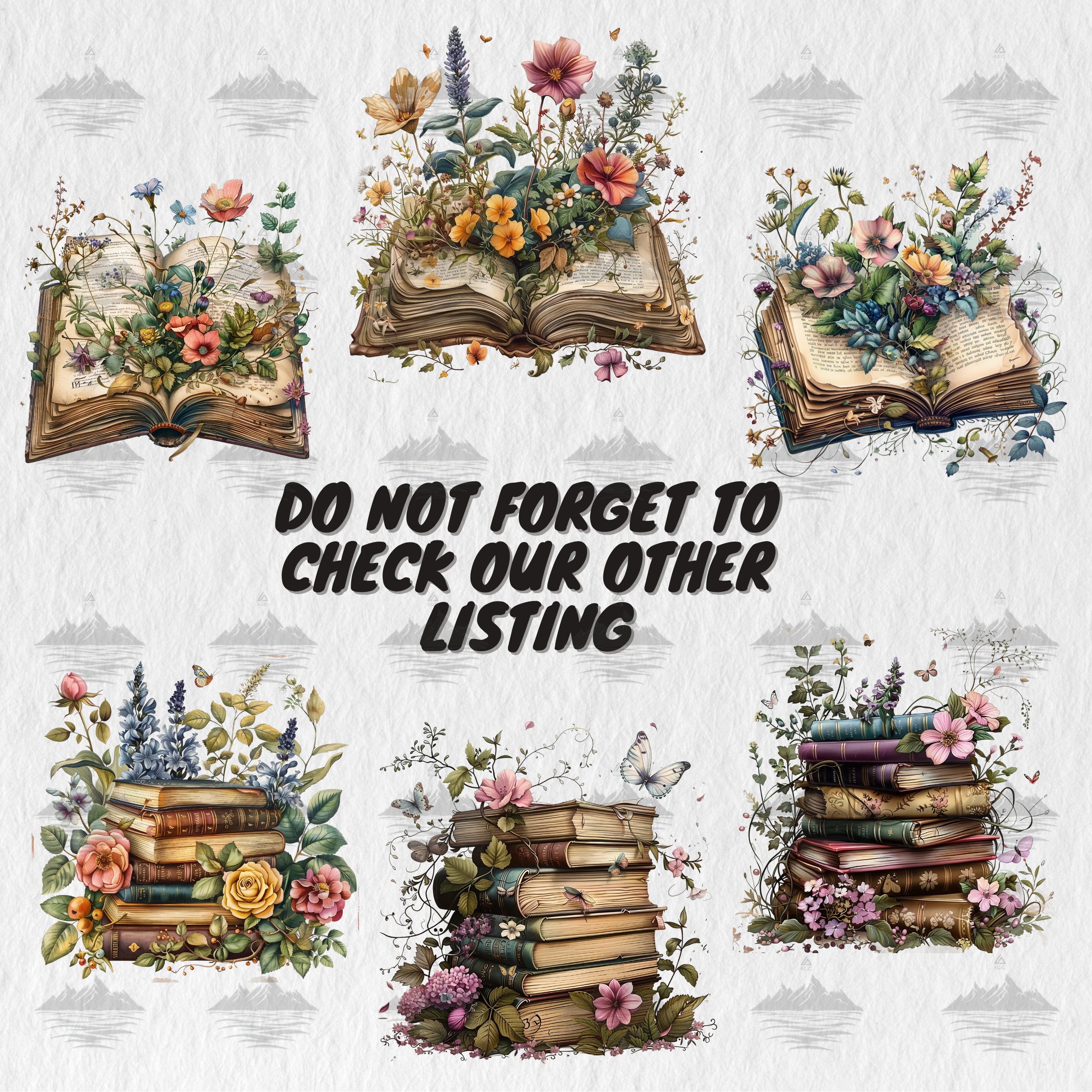 40 PNG Watercolor Floral Books Clipart, Book Clip Art, Book Bundle PNG ...