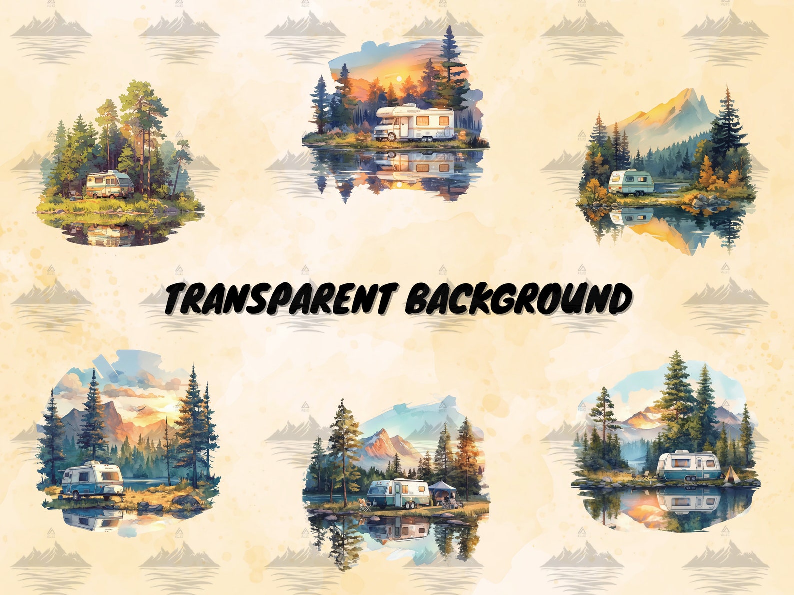 40 Watercolor Camper Vans Clipart, Adventure Van Clipart, Magical ...