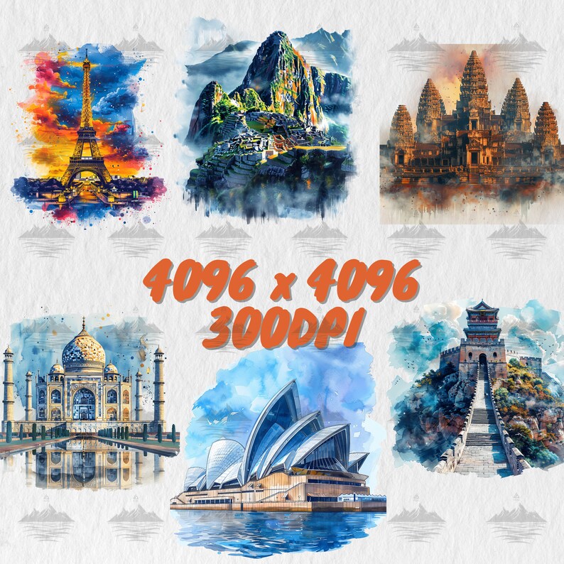 40 Watercolor Landmarks PNG Clipart Bundle, Popular Landmarks Clipart ...