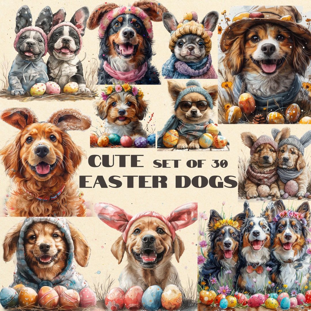 Cute Easter Dog Clipart ,digital Download, Spring Puppies Art for DIY ...