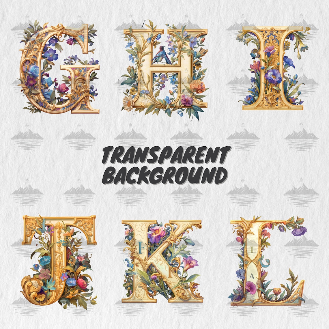 36 Art Nouveau Illuminated Initials Clipart Bundle Full English ...