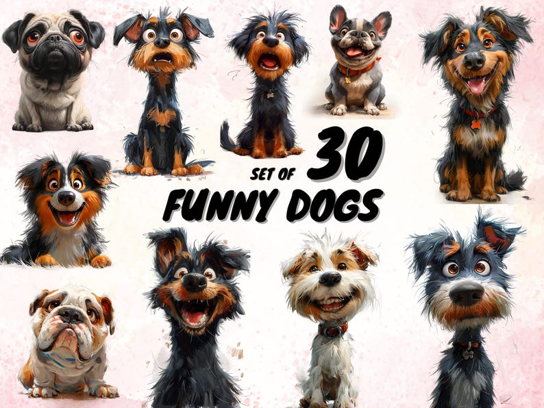 30 Funny Dogs Clipart, Digital Clipart, DIY Crafting Dogs, Printable ...