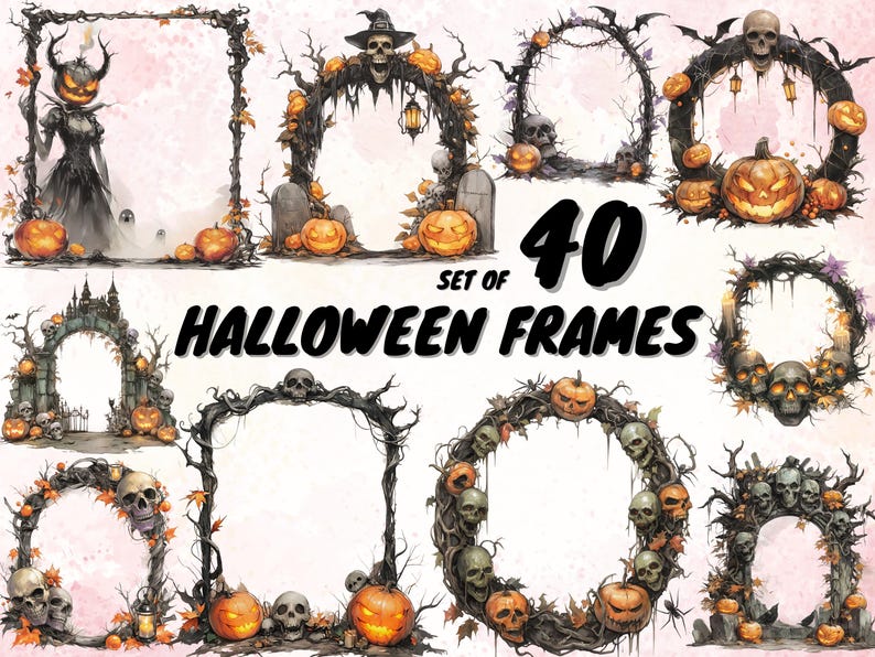 40 PNG Watercolor Halloween Frames Clipart, Halloween Wreaths ...