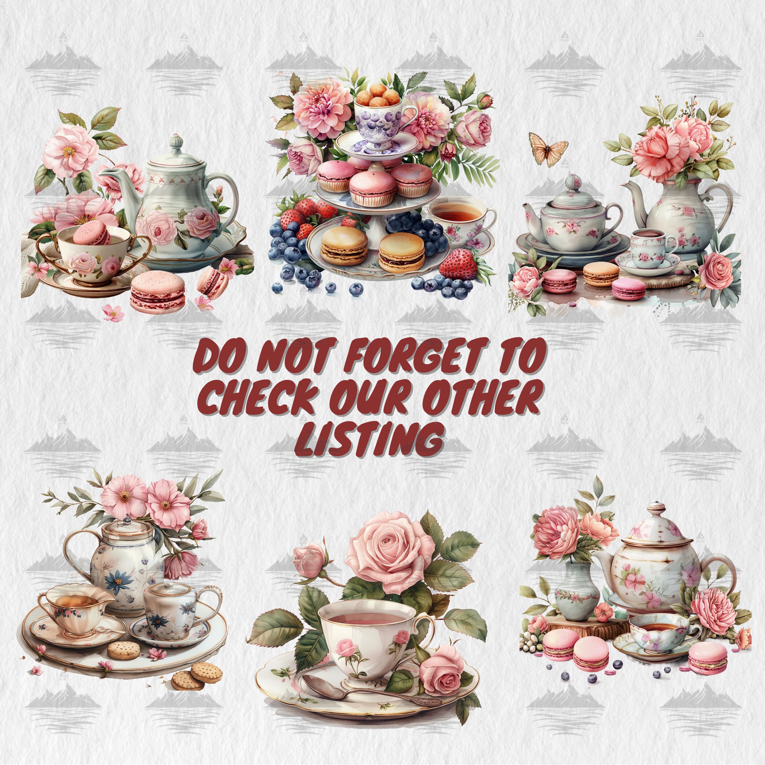 30 Watercolor Pink Vintage Floral Tea Time Clipart, Pastel Tea Clipart ...