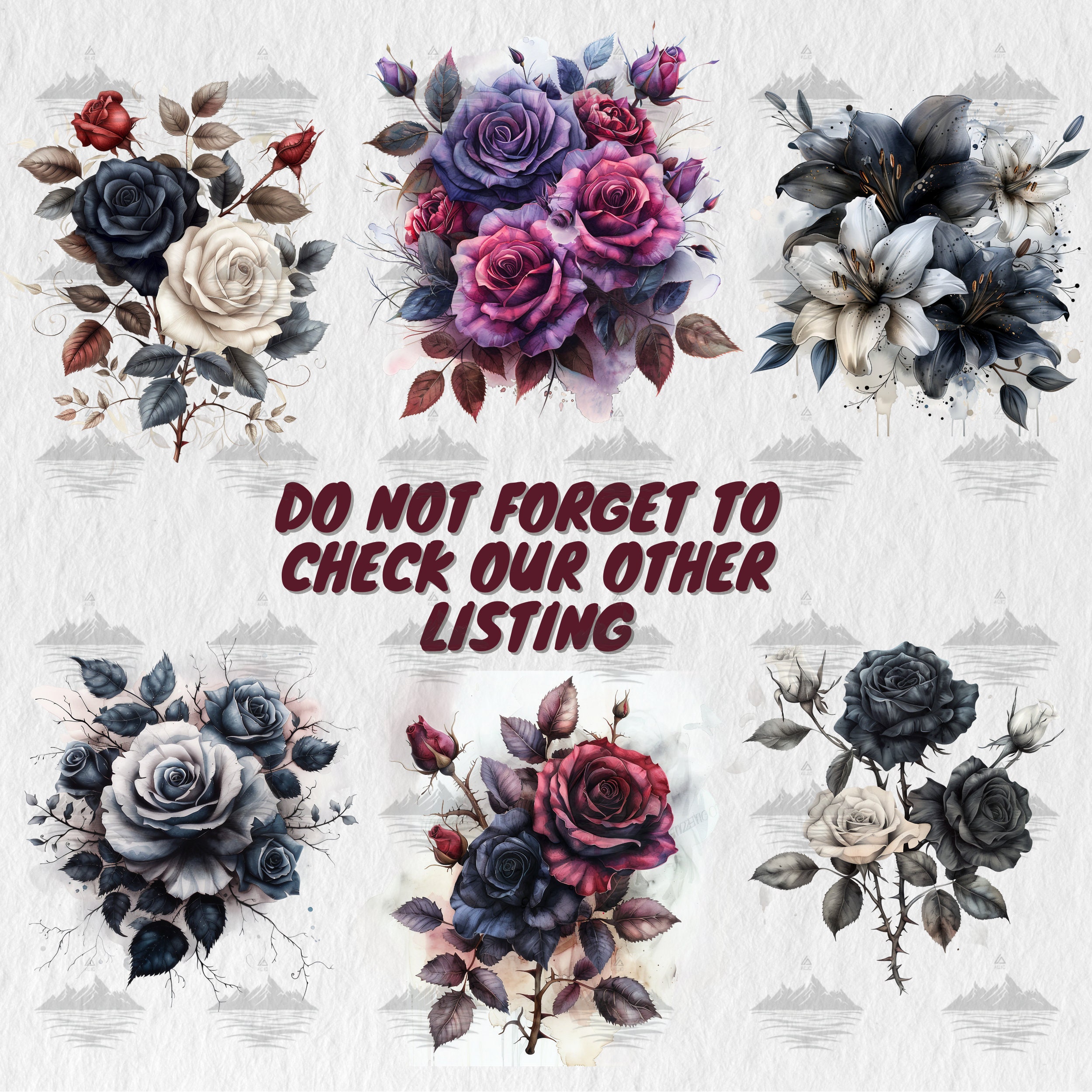 35 Watercolor Gothic Floral Clipart, Magical Gothic Flowers Clip Art ...