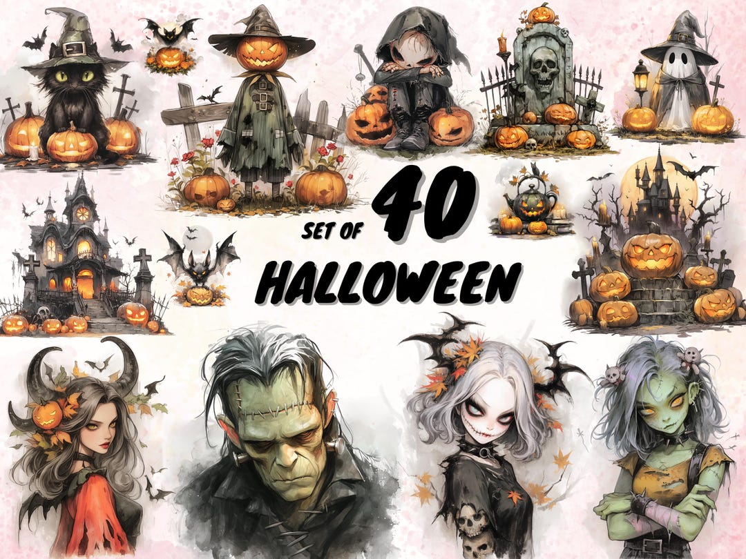 40 Watercolor Happy Halloween Clipart | PNG Graphics, Jack-o-lantern ...