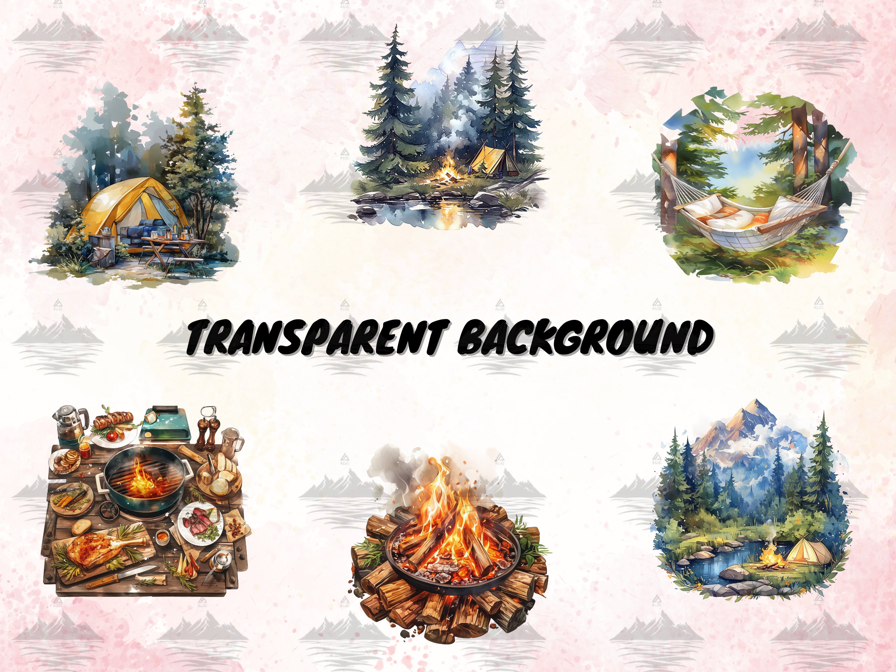 45 Watercolor Camping Clipart, Camping Sublimation PNG Bundle, Camp ...