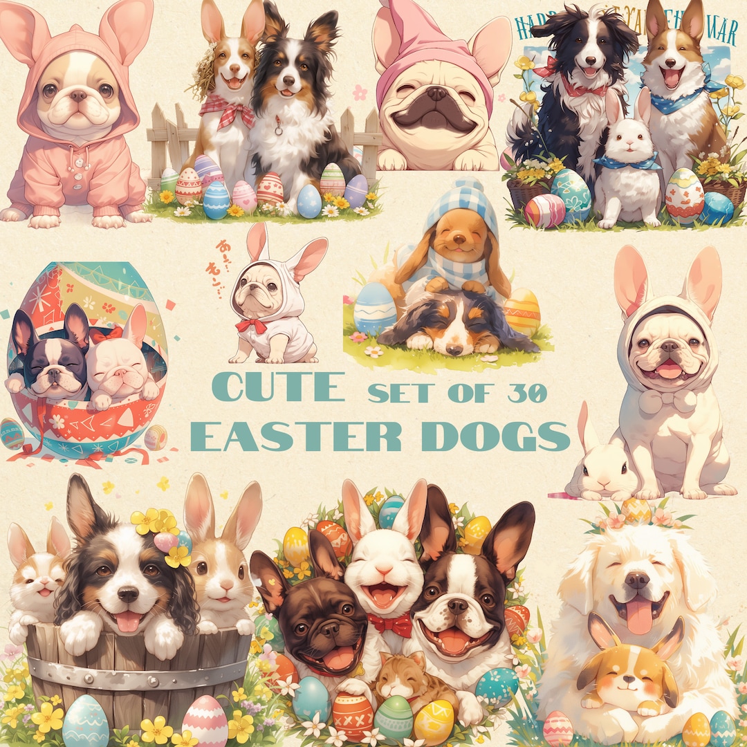 Whimsical Easter Pups Clipart Set - Charming Dog Illustrations for ...
