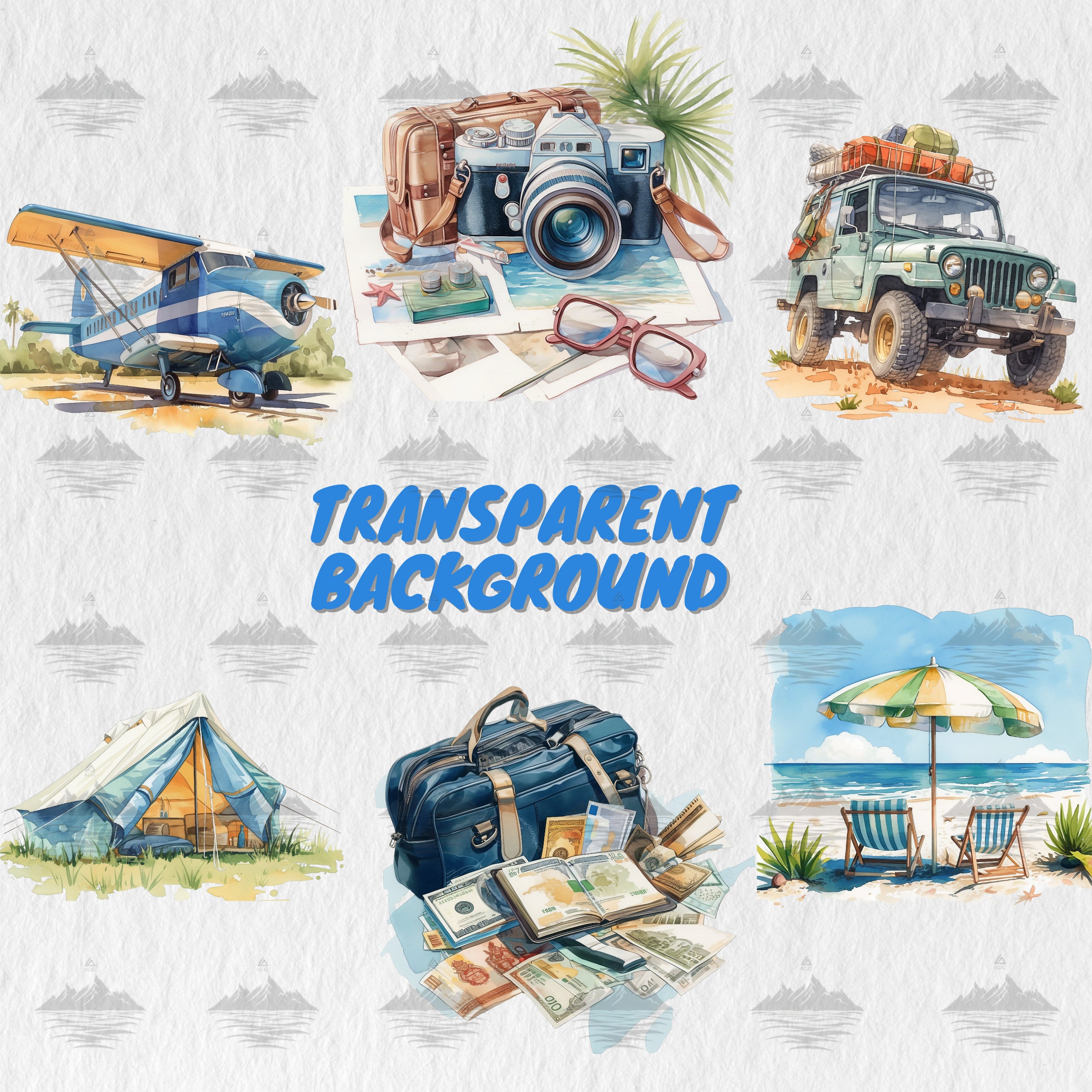 35 Watercolor Travel Clipart,vacation Holiday Graphics, Plane, Travel ...