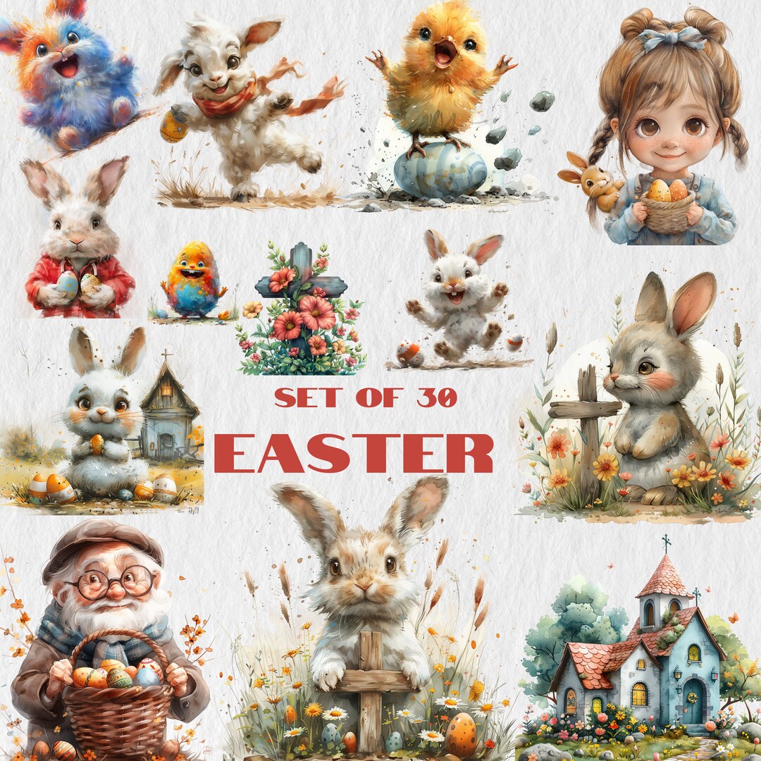 30 Easter Clipart Collection,adorable Bunny and Egg Designs, Perfect ...