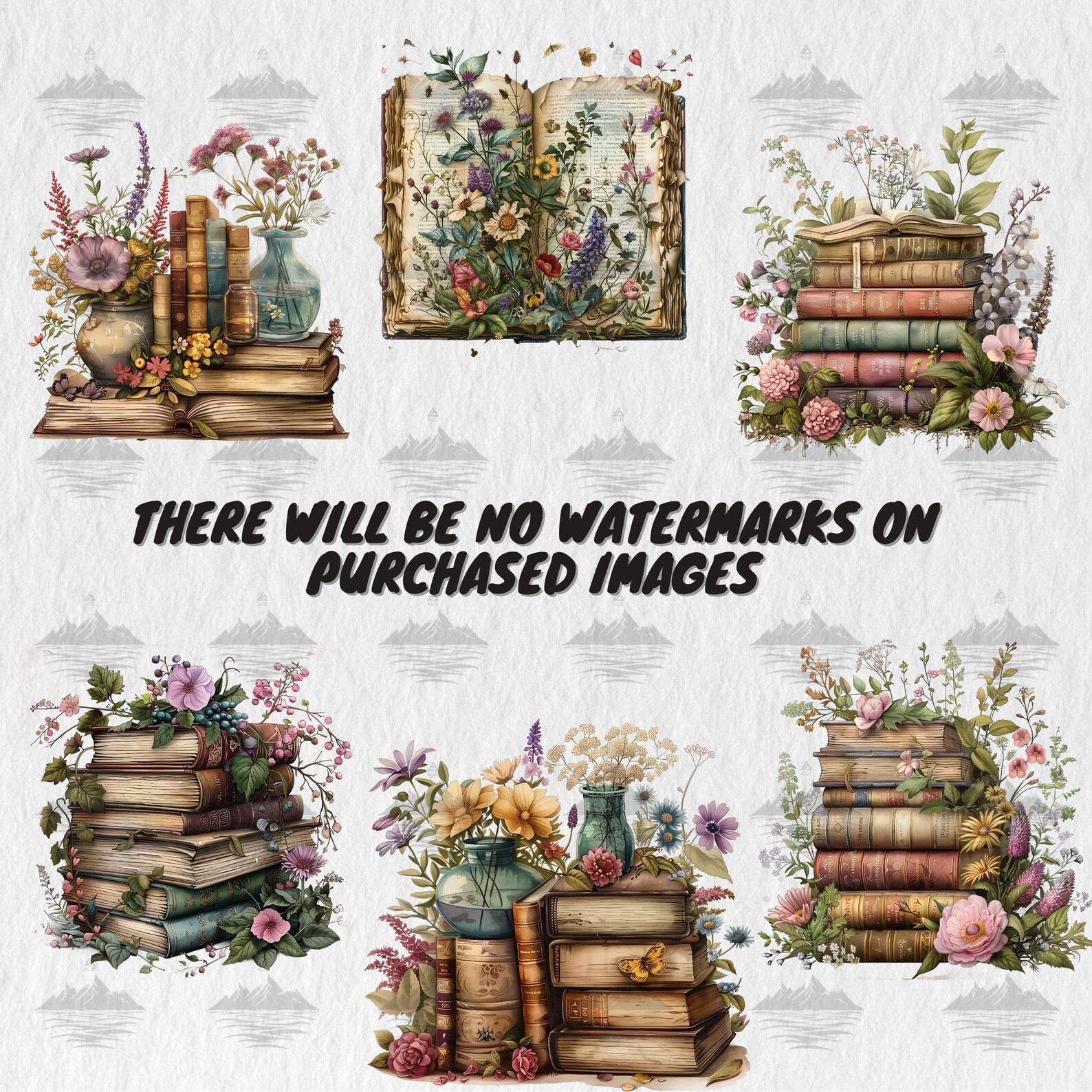 40 PNG Watercolor Floral Books Clipart, Book Clip Art, Book Bundle PNG ...