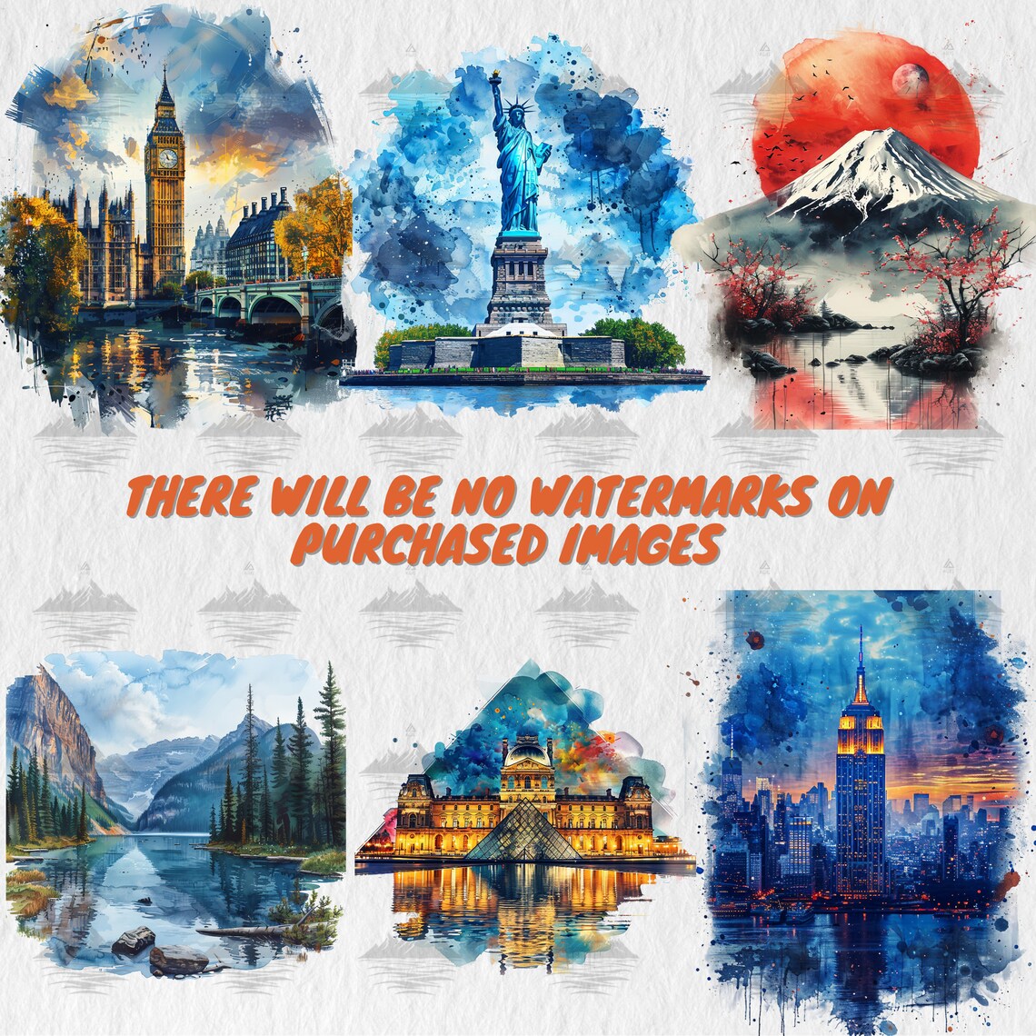 40 Watercolor Landmarks PNG Clipart Bundle, Popular Landmarks Clipart ...