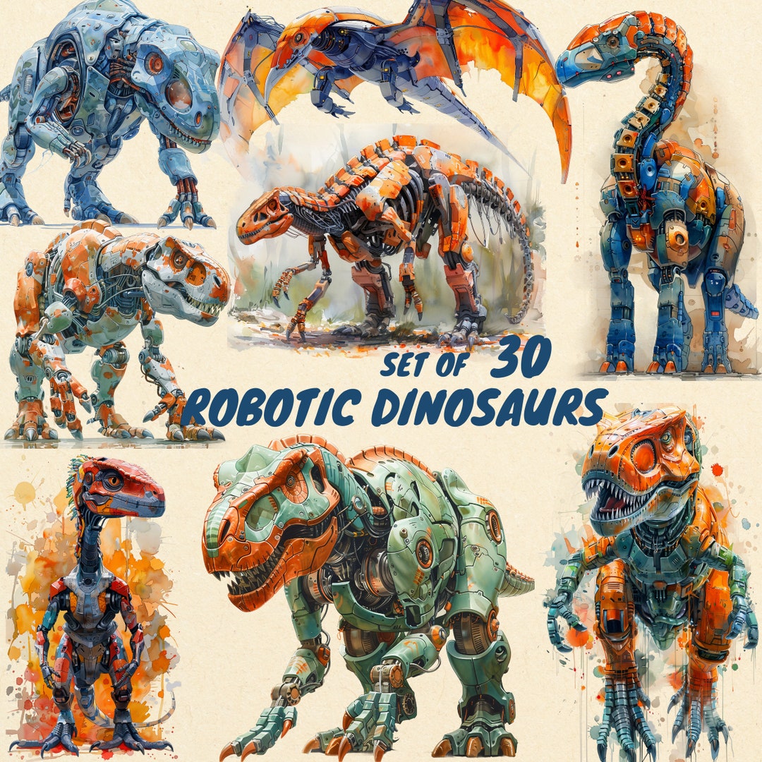 30 Robotic Dinosaur Clipart,vibrant Prehistoric Designs, Dinosaur ...