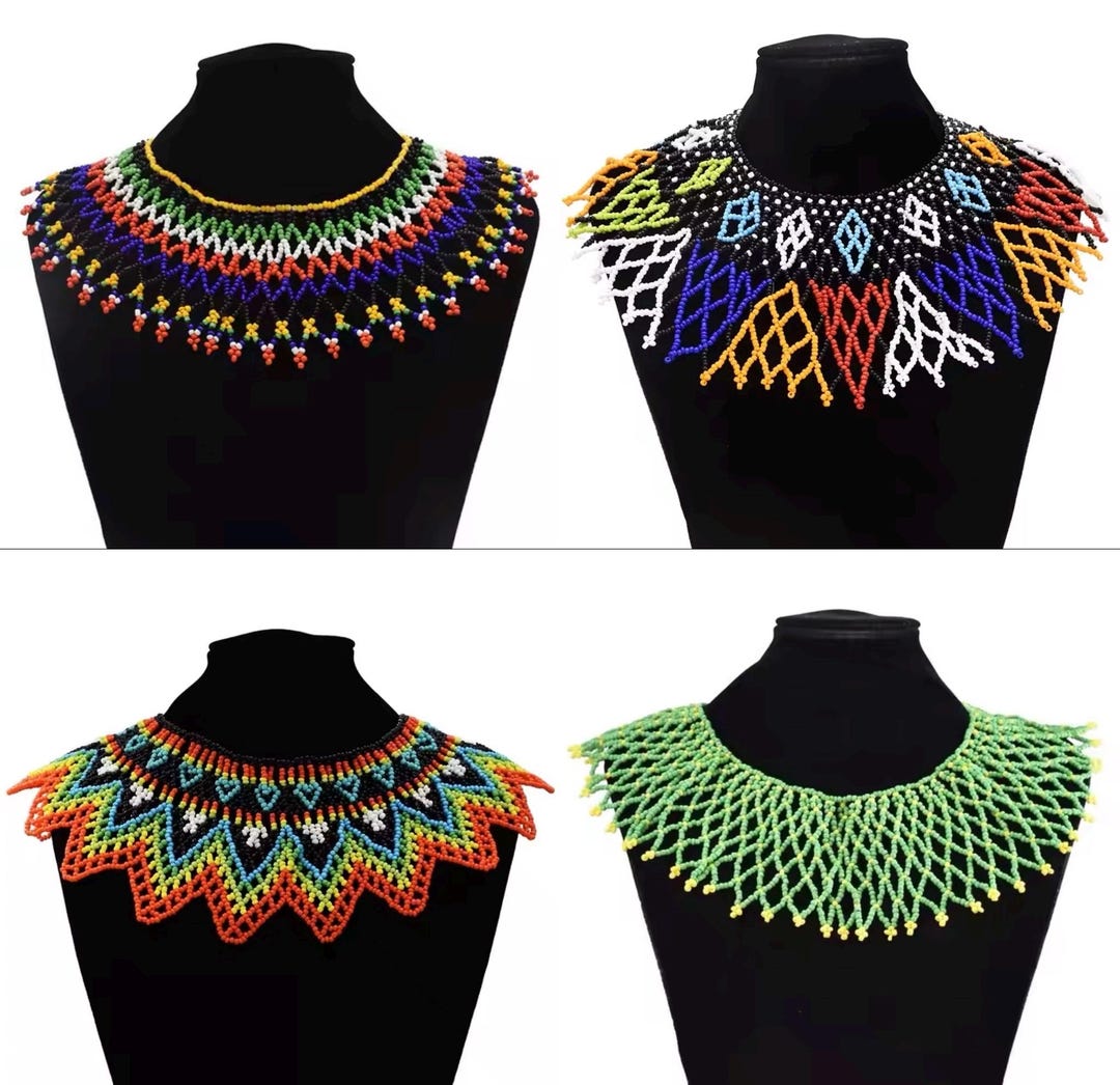 African Zulu Beaded Native Ethnic Necklace Choker Collar Bib Gift ...