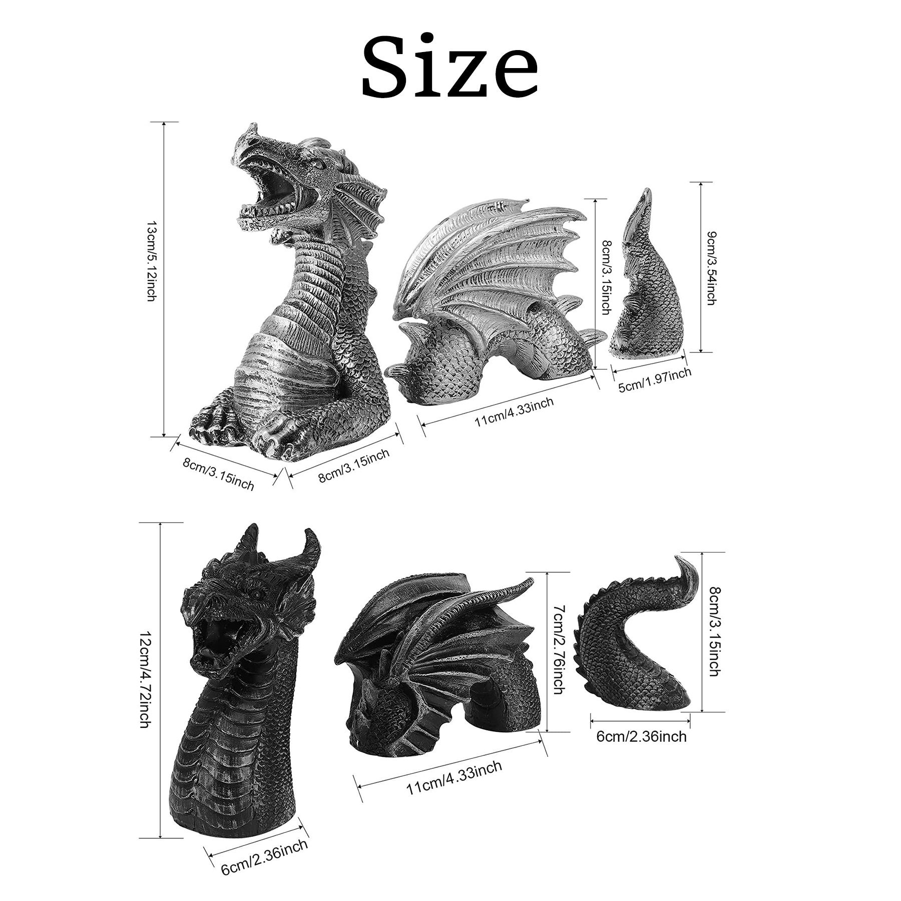 Garden Dragon Statue,gothic Dragon Sculpture,three Section Resin Dragon ...