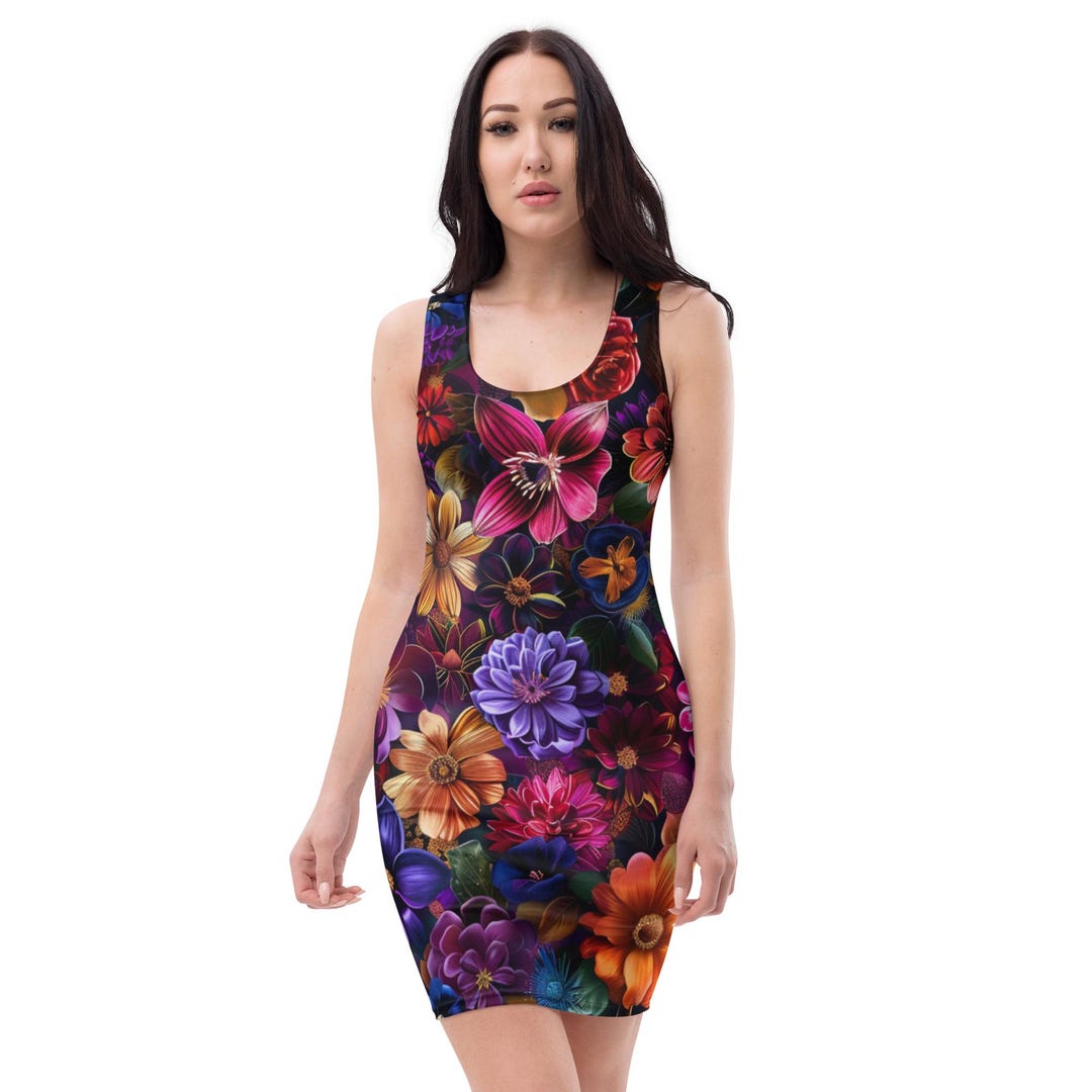 Floral Fitted Dress, Chic Dress for Spring and Summer, Trendy Bodycon ...