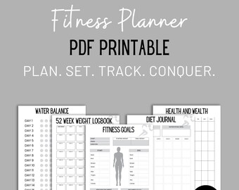 BUNDLE Fitness Planner Printable, Health Planner, Fitness Journal ...