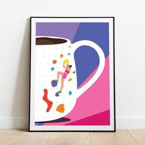 Printable Creative Coffee Break Poster. Woman Climbs Into Coffee Cup. Coffee and Sports Lover ...