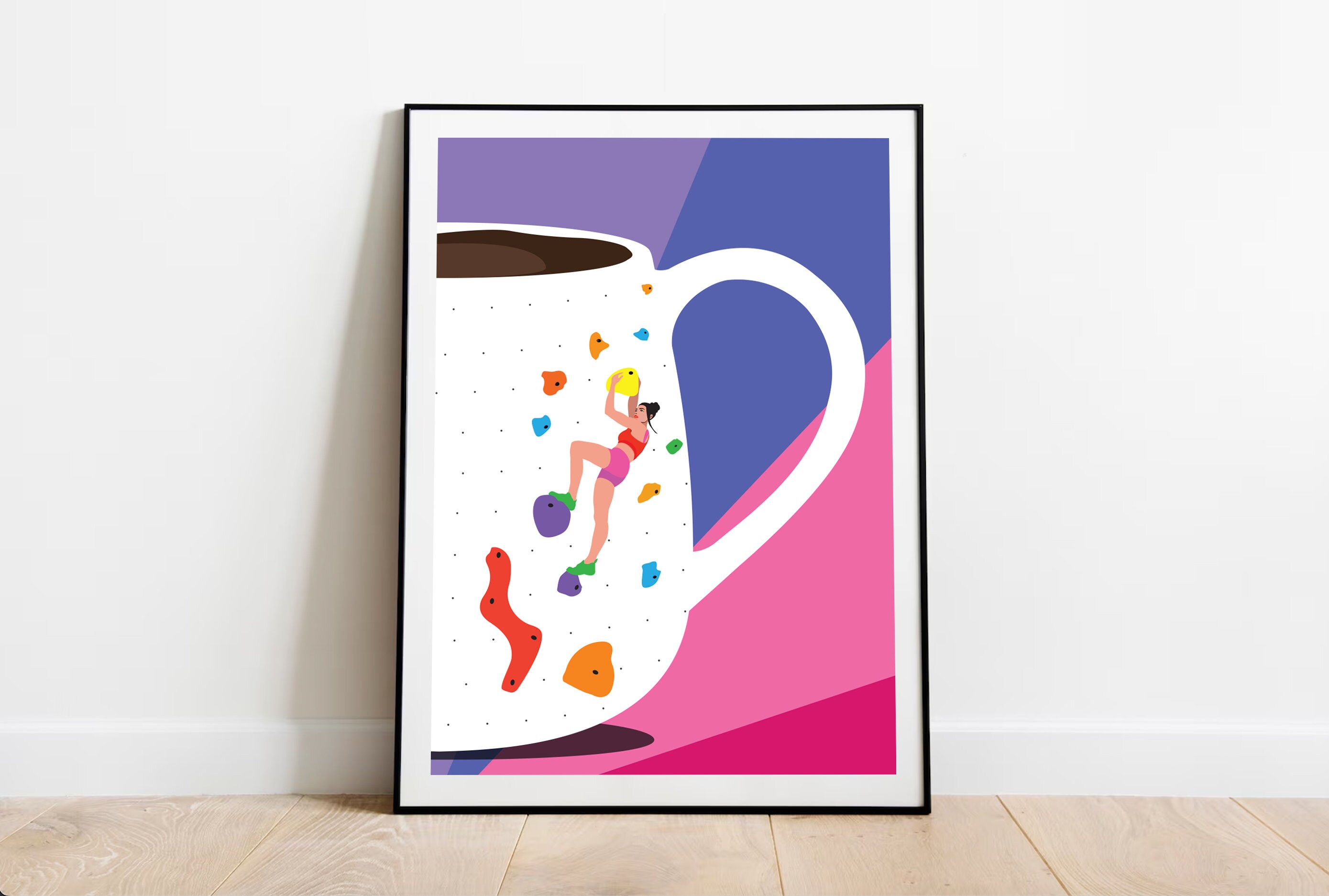 Printable Creative Coffee Break Poster. Woman Climbs Into Coffee Cup. Coffee and Sports Lover ...
