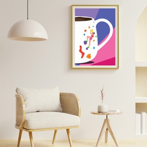 Printable Creative Coffee Break Poster. Woman Climbs Into Coffee Cup. Coffee and Sports Lover ...