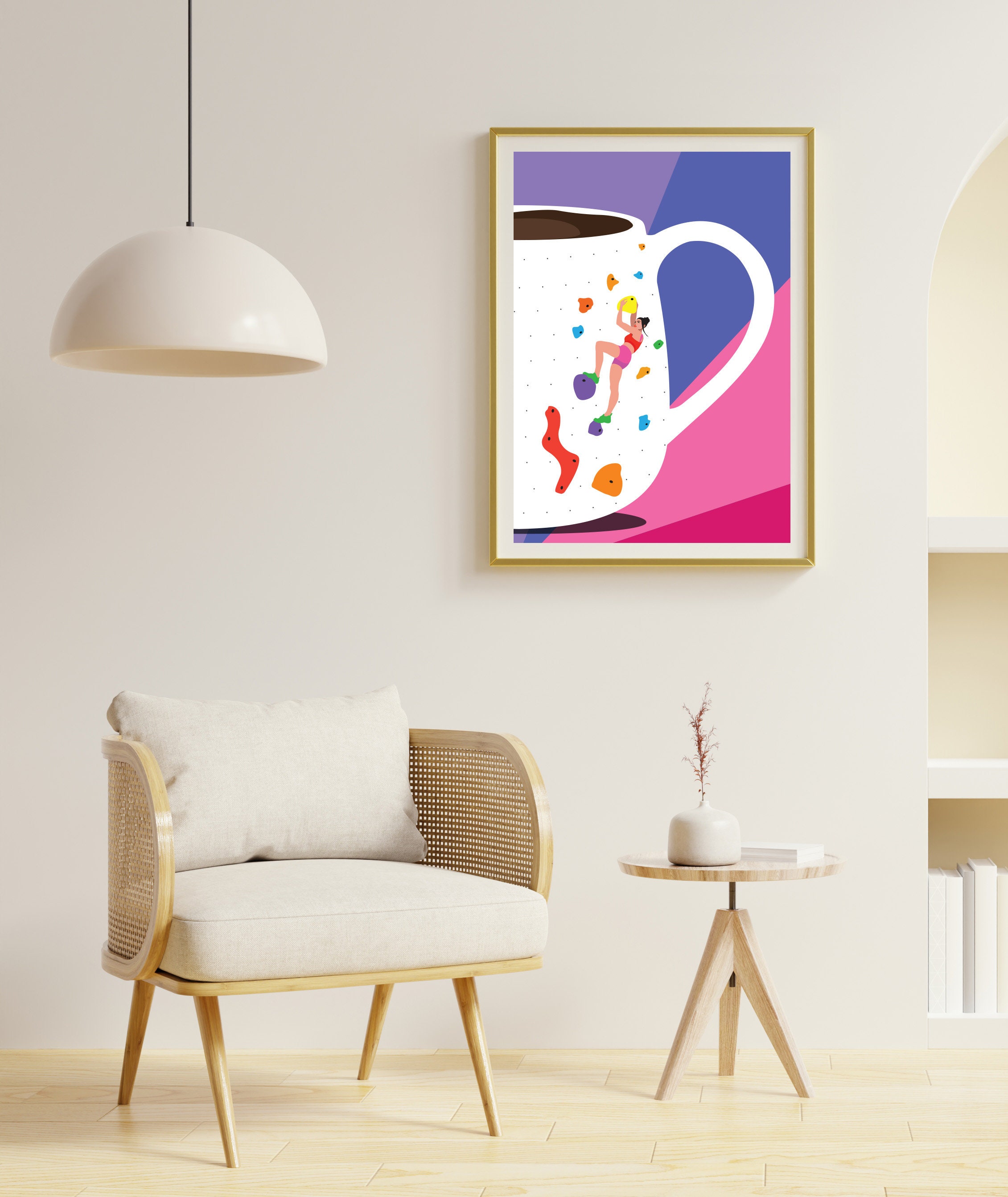 Printable Creative Coffee Break Poster. Woman Climbs Into Coffee Cup ...