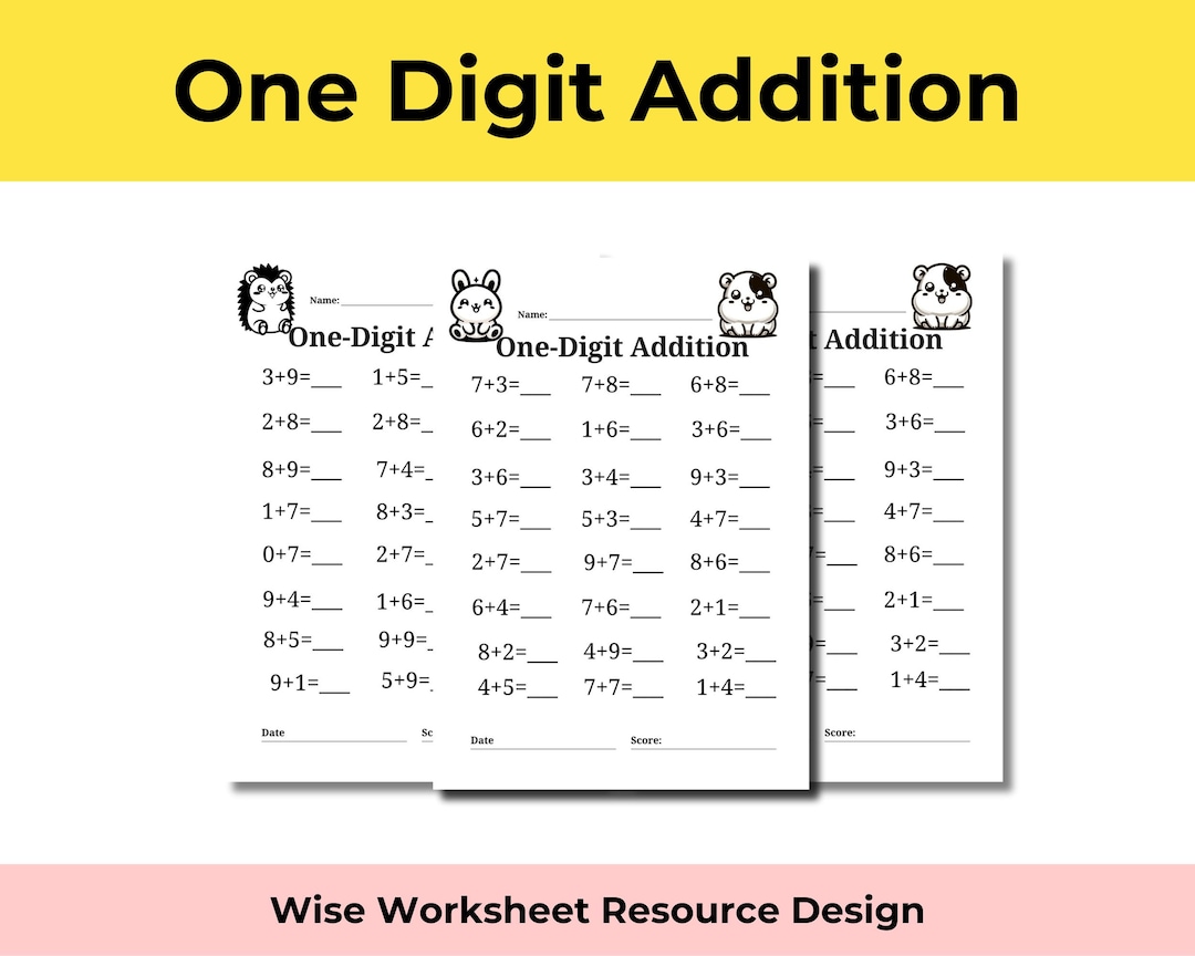 One Digit Addition Worksheet for Prek - Etsy