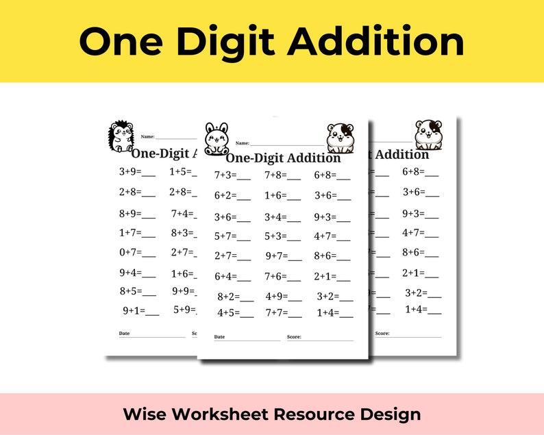 One Digit Addition Worksheet for Prek - Etsy