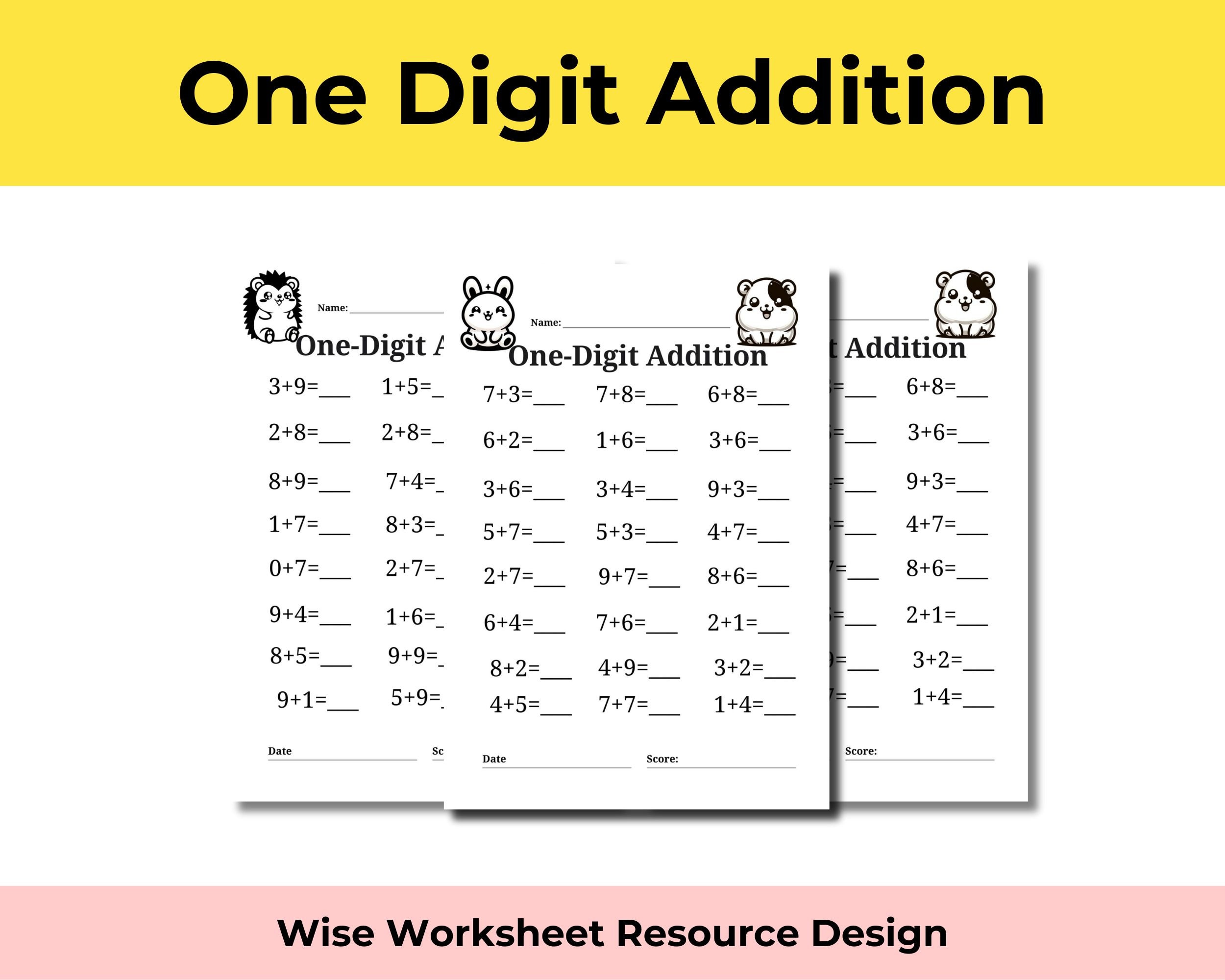 One Digit Addition Worksheet for Prek - Etsy