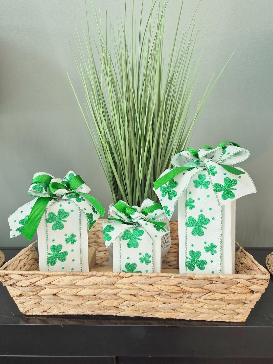 Shamrocks Home Decor St Patricks Day Wooden Blocks Clover Green White ...